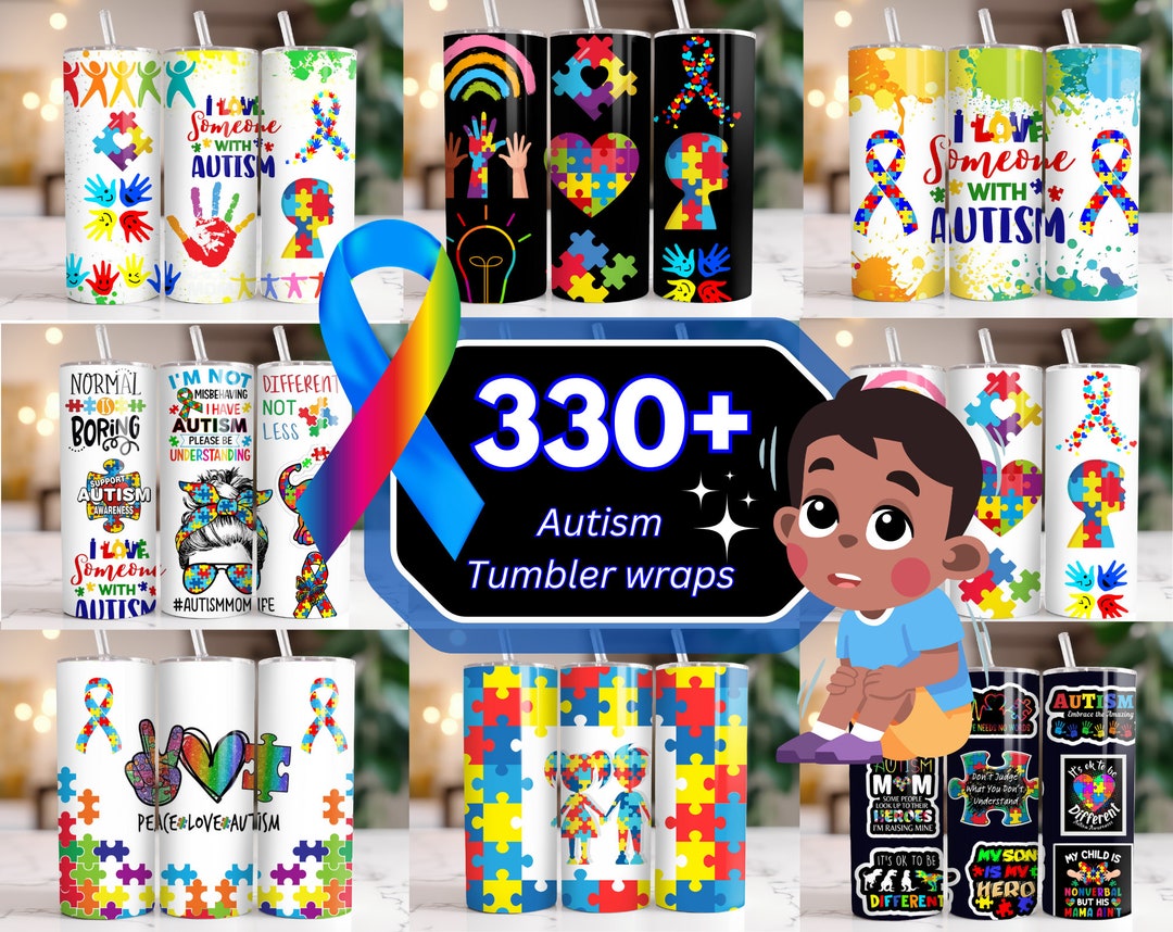 330+ Autism Tumbler, 20oz Skinny Tumbler Wrap Autism Awareness Accept ...