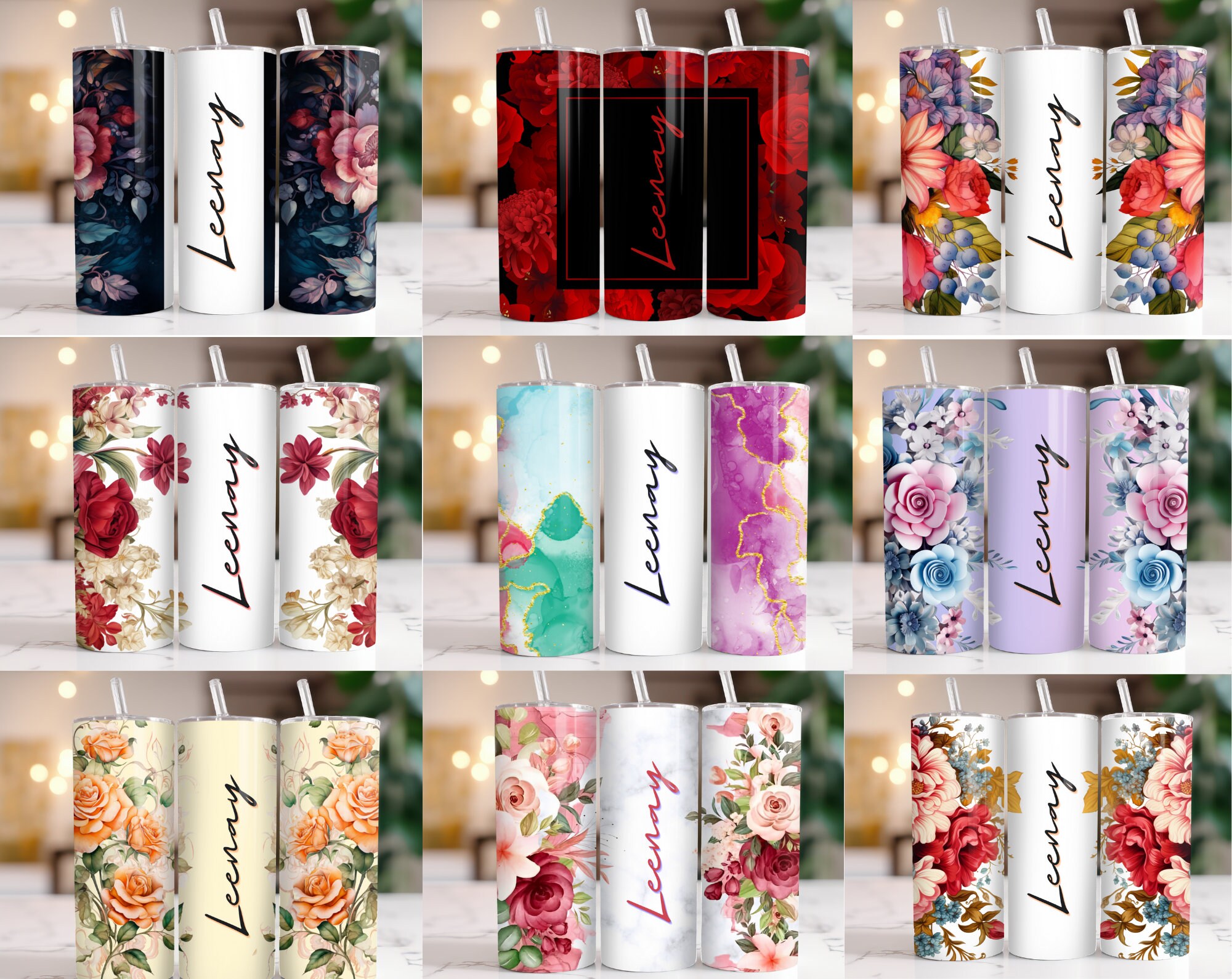 150 Add Your Own Text Tumbler, Floral Add Your Name Tumbler, Floral ...