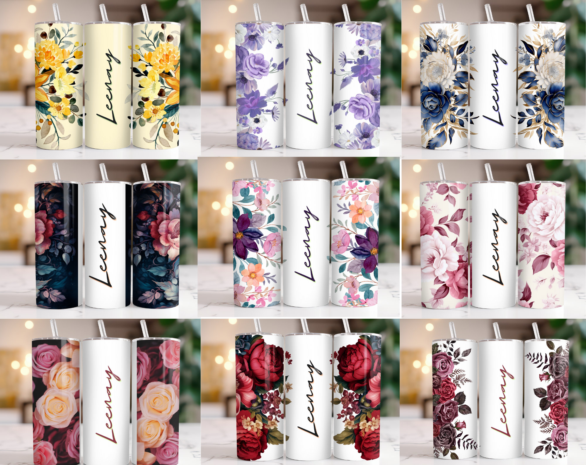 370 Add Your Own Text Tumbler, Floral Add Your Name Tumbler, Floral ...
