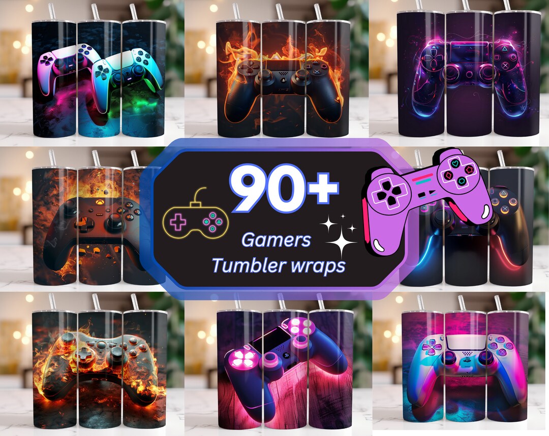 90 + Gamer Tumbler Wrap Bundle, 3D Game Controller Tumbler Wrap, Video ...