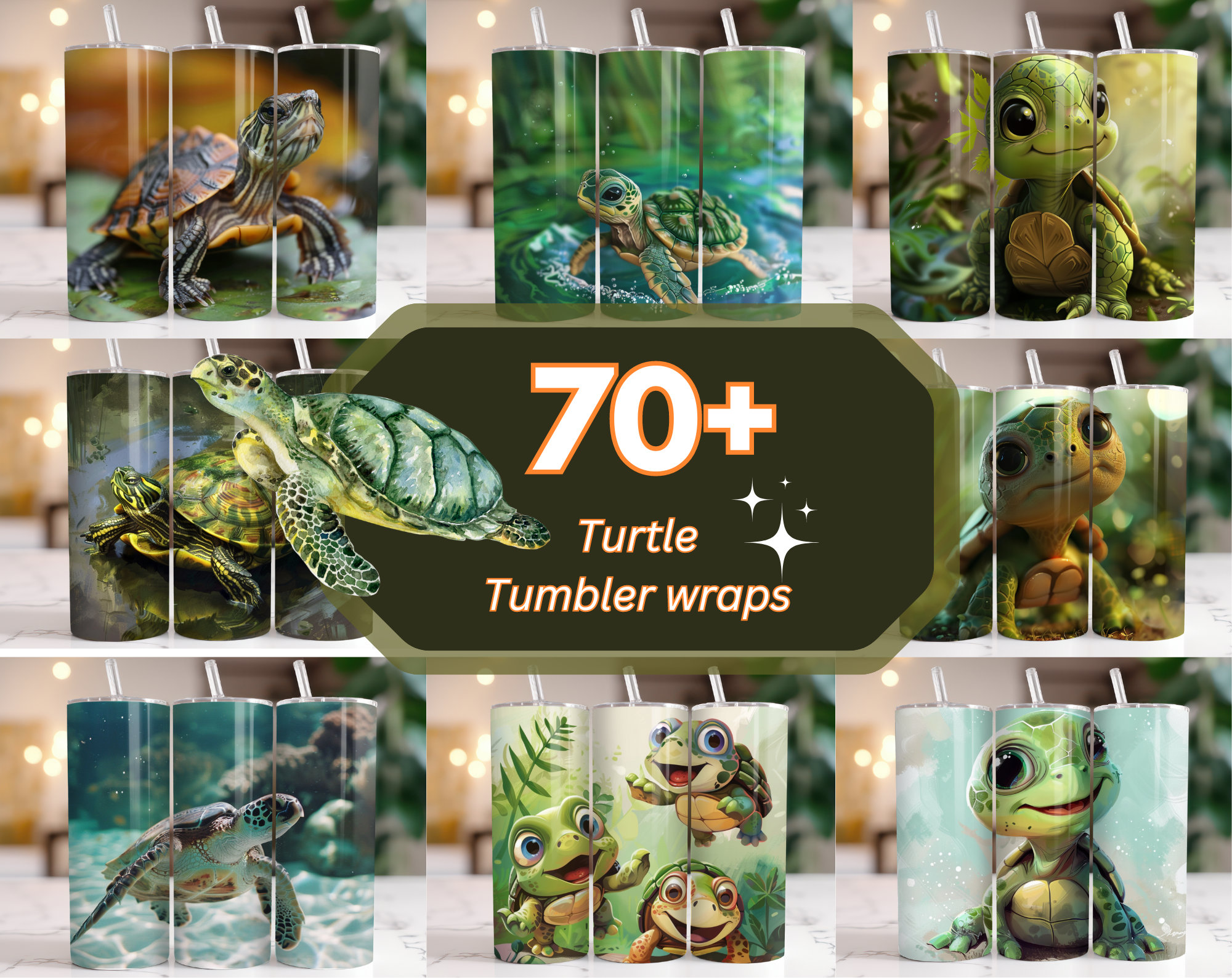 Turtle 20oz Skinny Tumbler Sublimation Design, Sea Turtle Tumbler Wrap ...