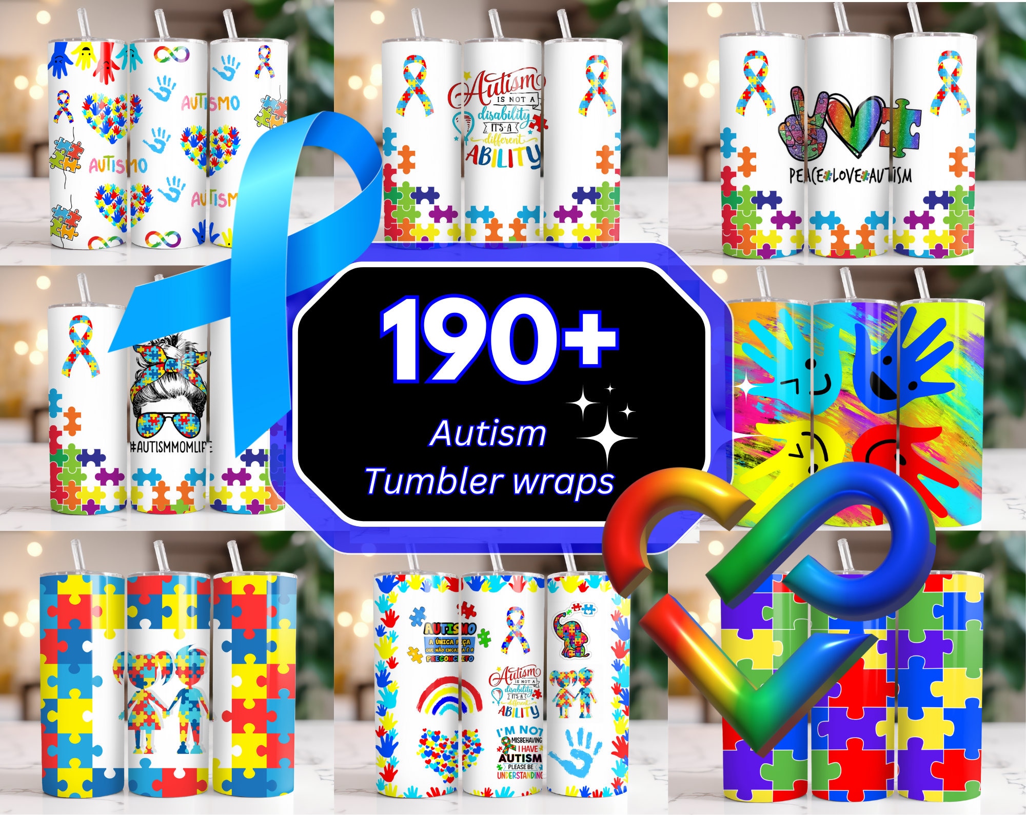 190+ Autism Tumbler, 20oz Skinny Tumbler Wrap Autism Awareness Accept ...