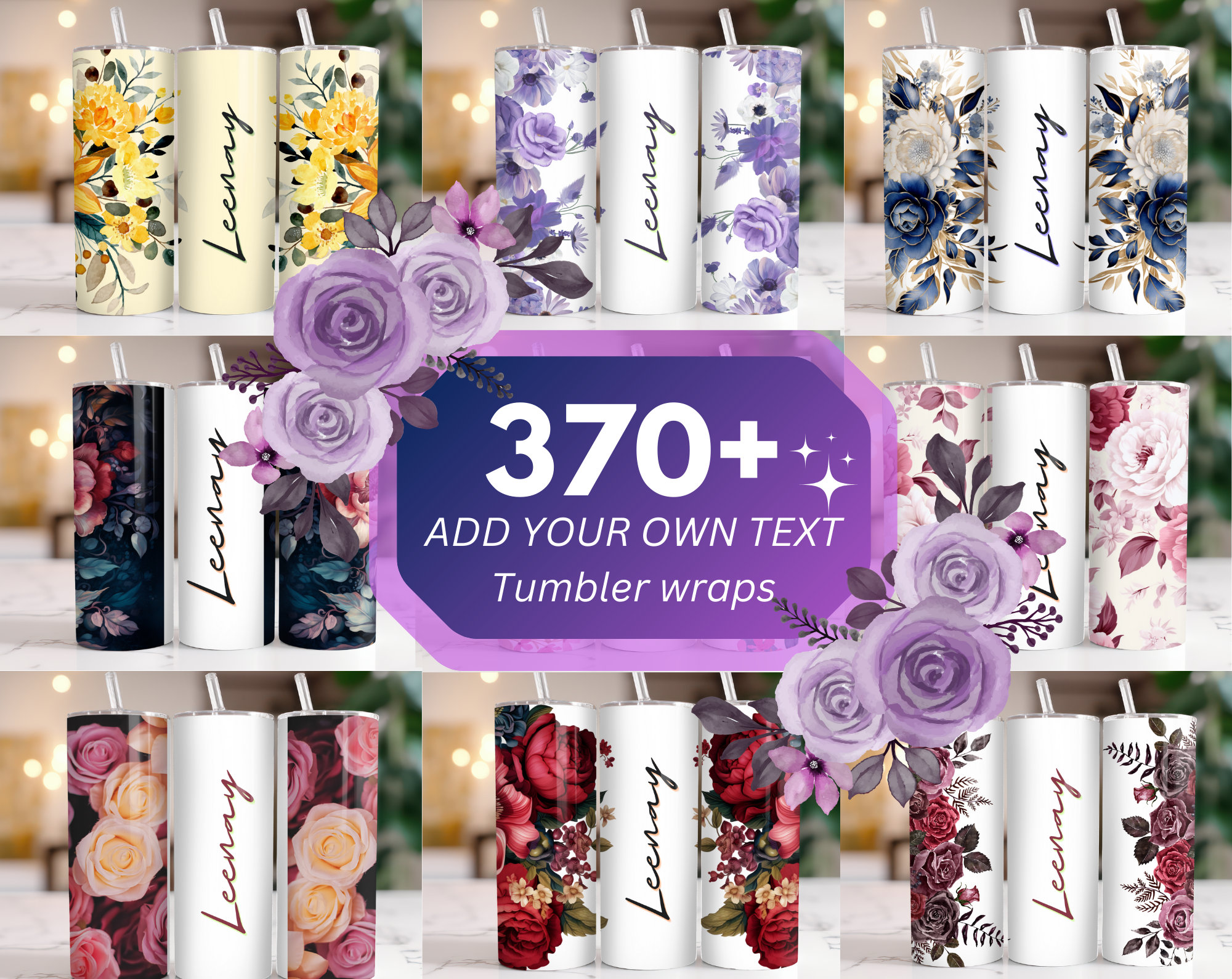 370+ Add Your Own Text Tumbler, Floral Add Your Name Tumbler, Floral ...