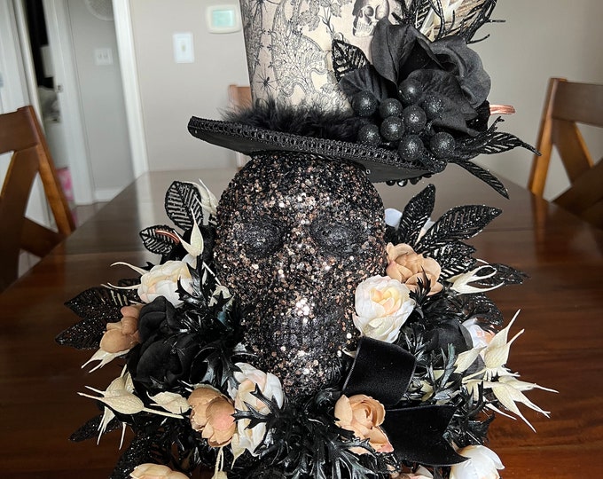 Skeleton Gothic Glam Arrangement, Halloween Floral Centerpiece, Goth ...