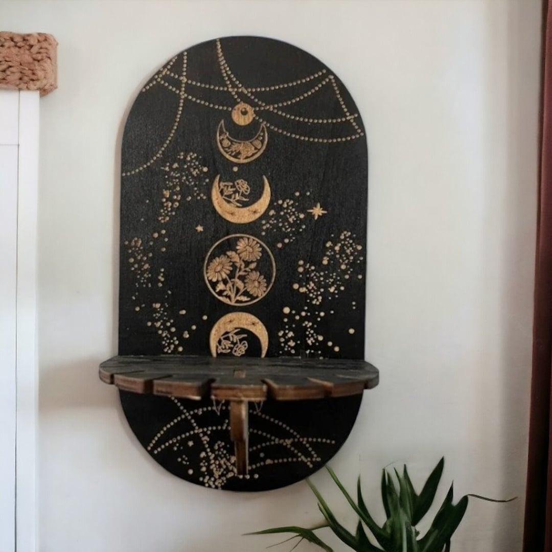 Wooden Astrology Crystal Display Shelf Pendulum Holder, Moon Phase Wood ...
