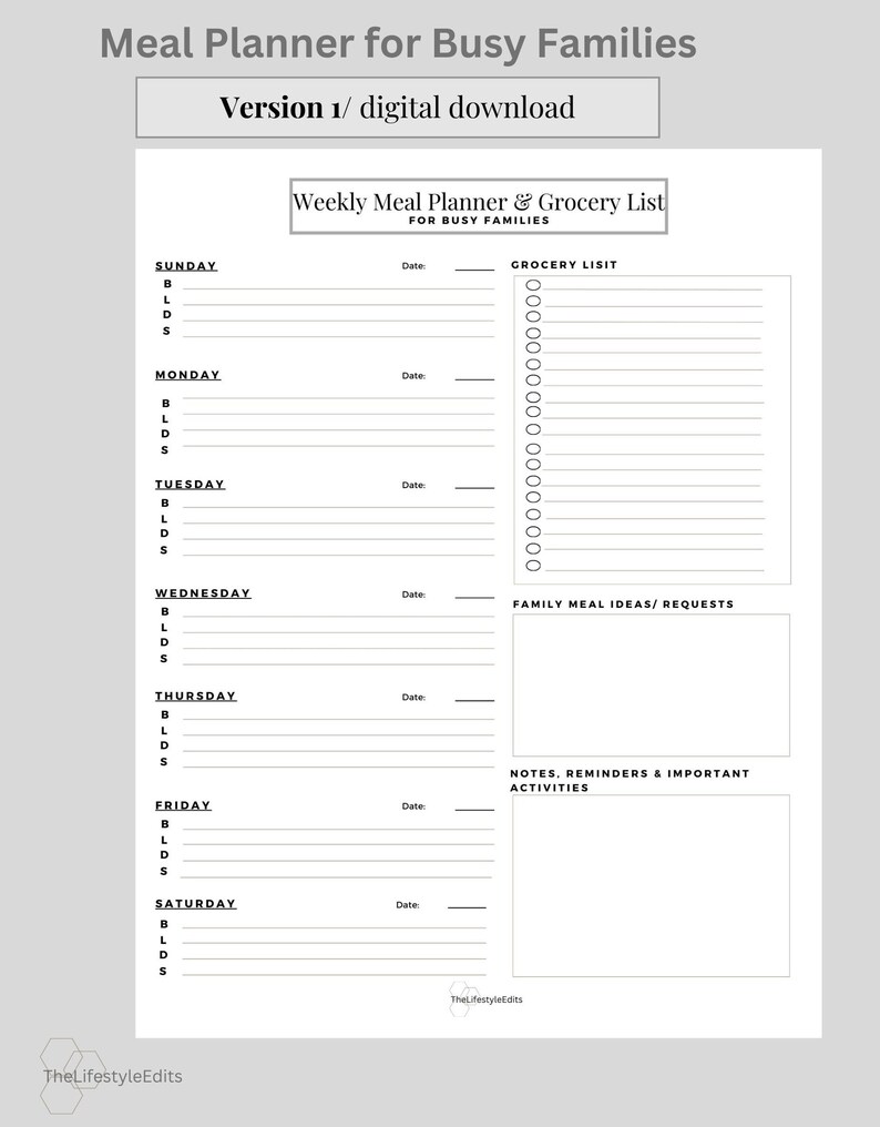 Printable Weekly Meal Planner With Grocery List, Meal Planner for Busy ...