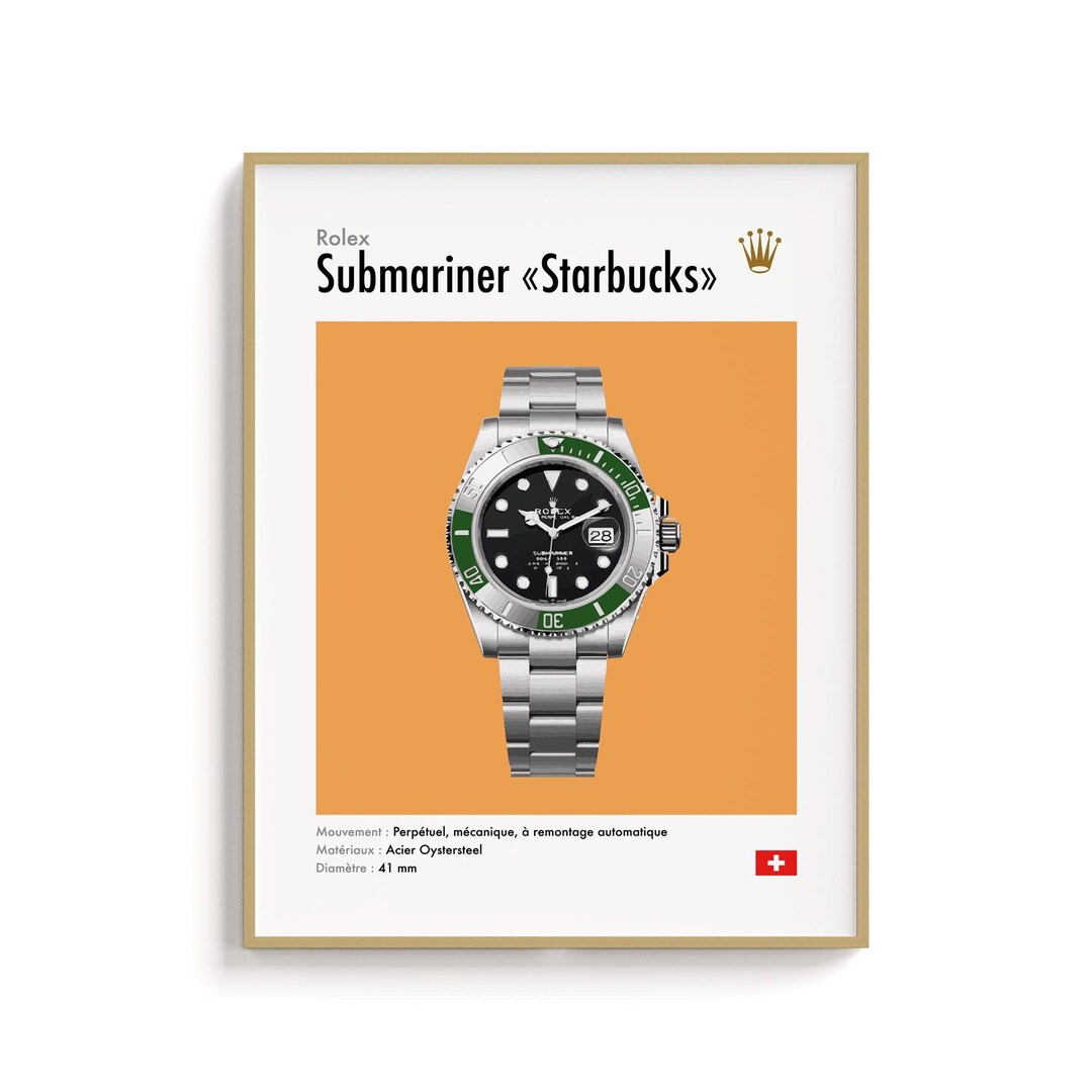 Rolex Submariner "starbucks" Poster, Art Print in French and English ...