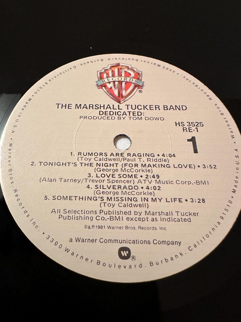 The Marshall Tucker Band, Dedicated, Vinyl Album/record, Warner ...