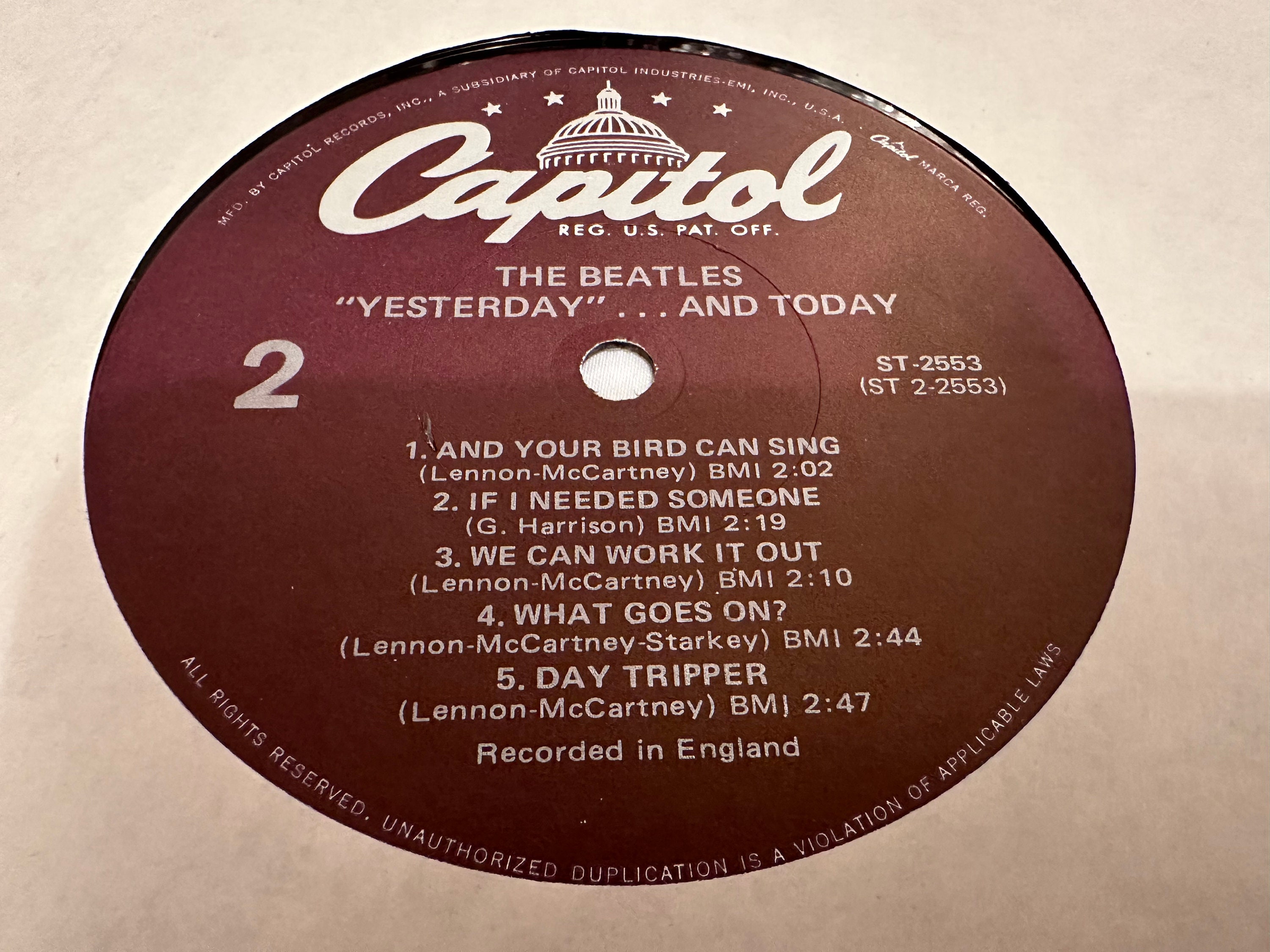The Beatles, Yesterday and Today, Vinyl Album/lp, ST 2553, Capitol Records - Etsy