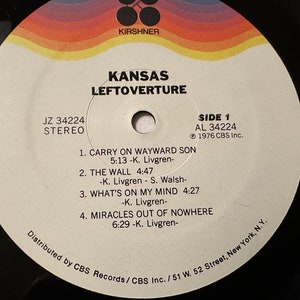 Kansas, Leftoverture, Vinyl Album/record, CBS Records, 1976, JZ 34224 - Etsy