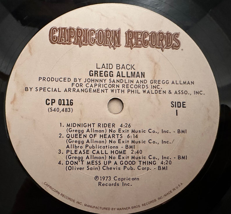 Gregg Allman, Laid Back, Vinyl Album/lp, CP-0116, Capricorn Records ...