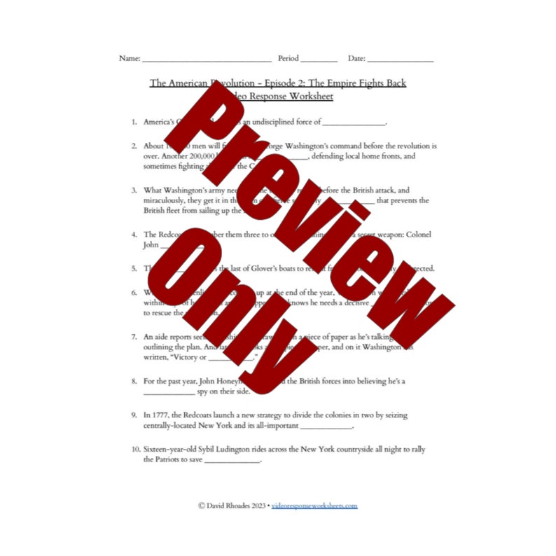 The American Revolution - Episode 2 - Video Response Worksheet and Key ...