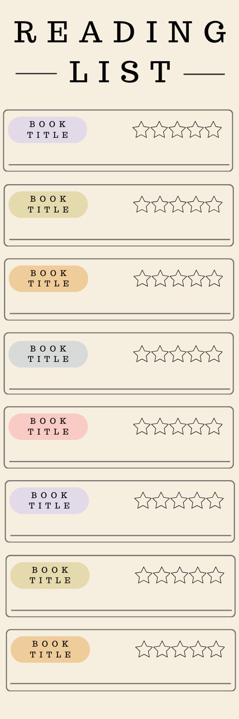 Colorful Printable Reading List Bookmark | Reading Tracker Digital ...