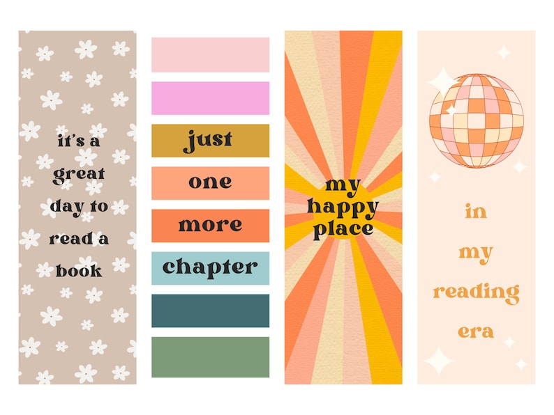 Retro Bookmark Set: 30 Fun Colorful Designs (digital Download) - Etsy