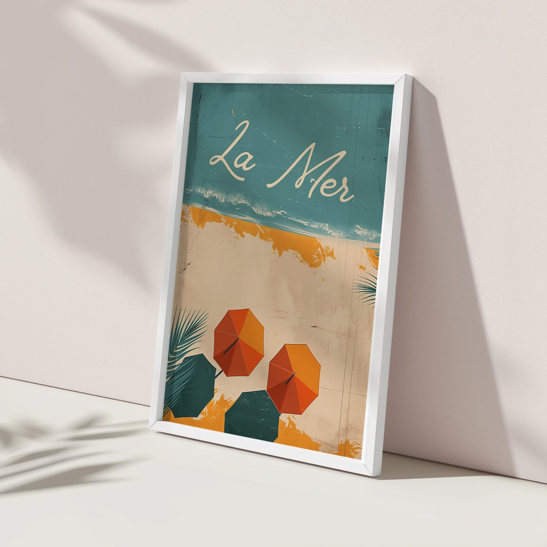 Vintage Beach Day Retro Minimalist Wall Art Trendy Warm Colors Vintage ...