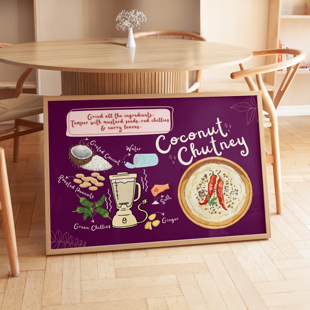 Coconut Chutney Art Print: Illustrated Recipe South Indian, Chennai ...