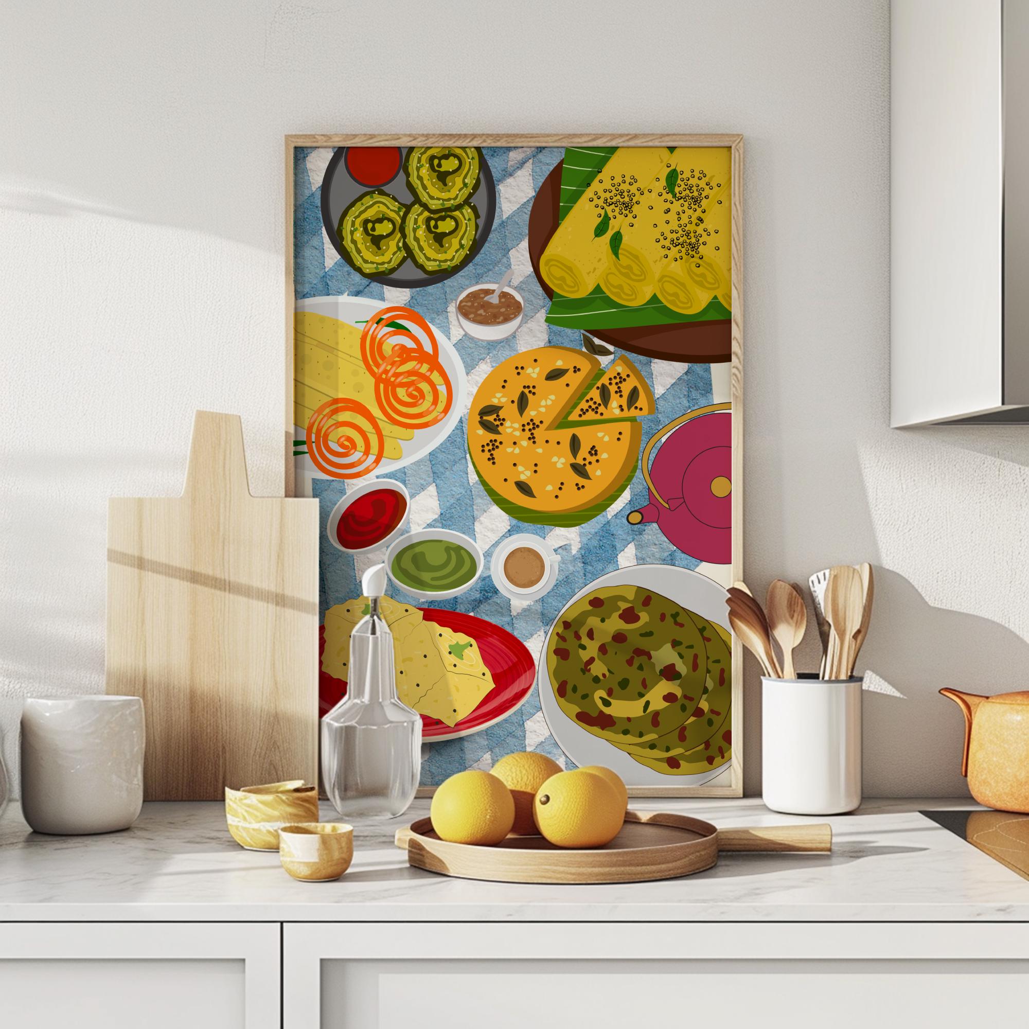 Gujarati Snacks Art Print: Bold Indian Food Illustration (digital ...