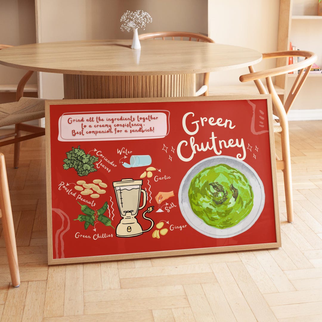 Green Chutney Art Print: Illustrated Recipe, Food Culture, Kitchen ...