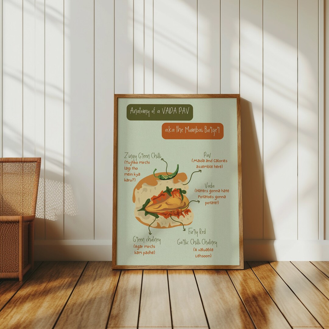Vada Pav Anatomy Print: India Food Art, Kitchen Decor (digital Download ...