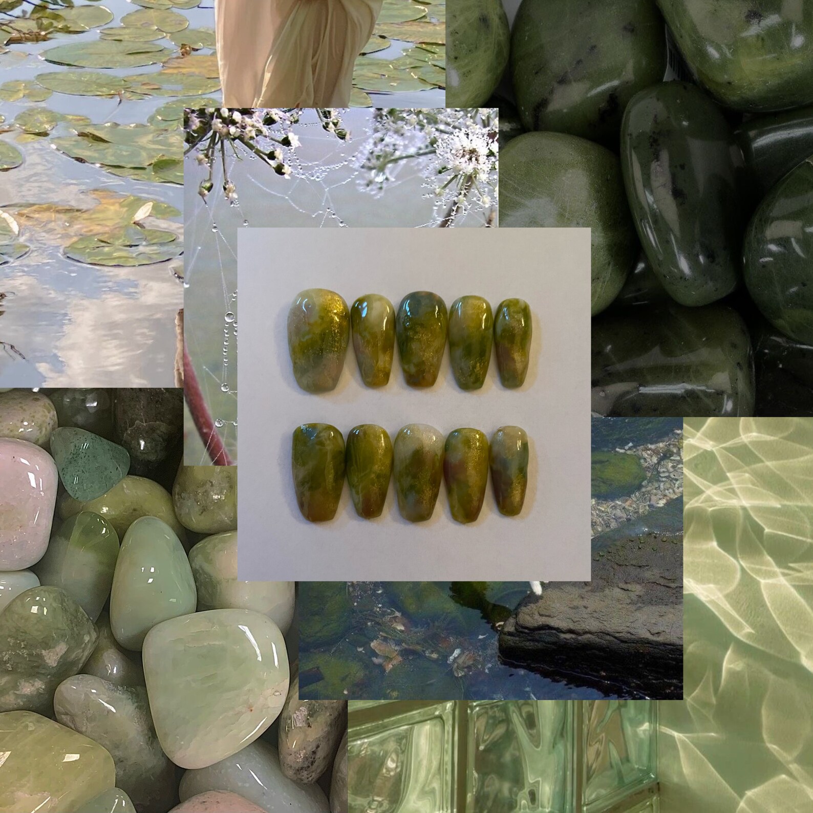 Golden Nature Moss Press-on Nails Glue on Nails Elegant Special Style ...