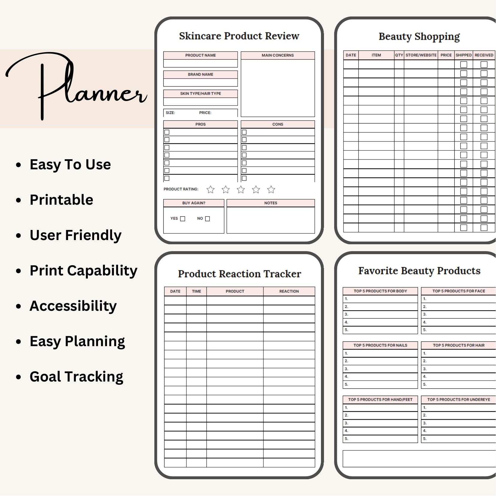 Beauty Planner / Skincare Planner / Glow up Planner / Makeup Planner ...