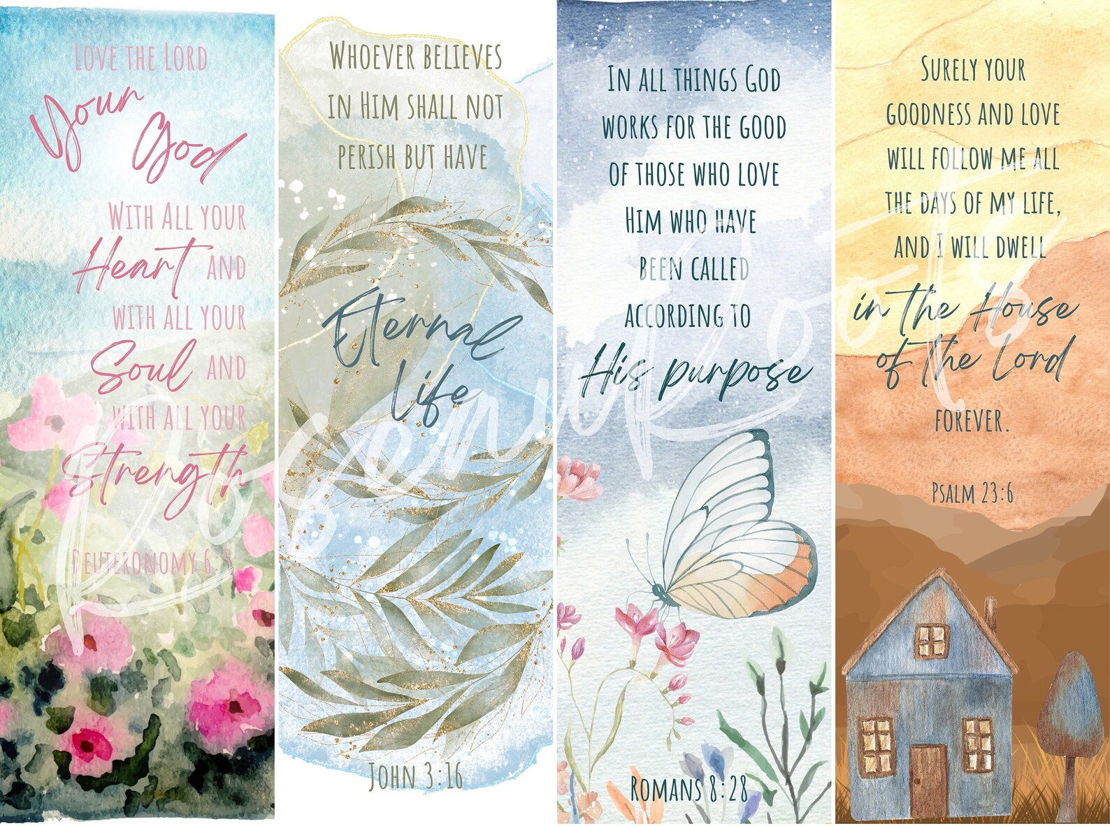 12 Printable Bible Bookmarks Set 2 Watercolor Design Printable ...