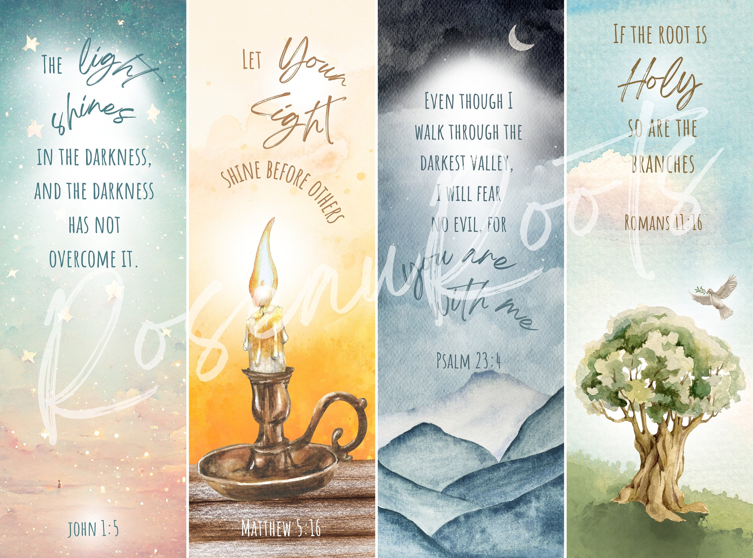 12 Printable Bible Bookmarks Set 2 Watercolor Design Printable ...
