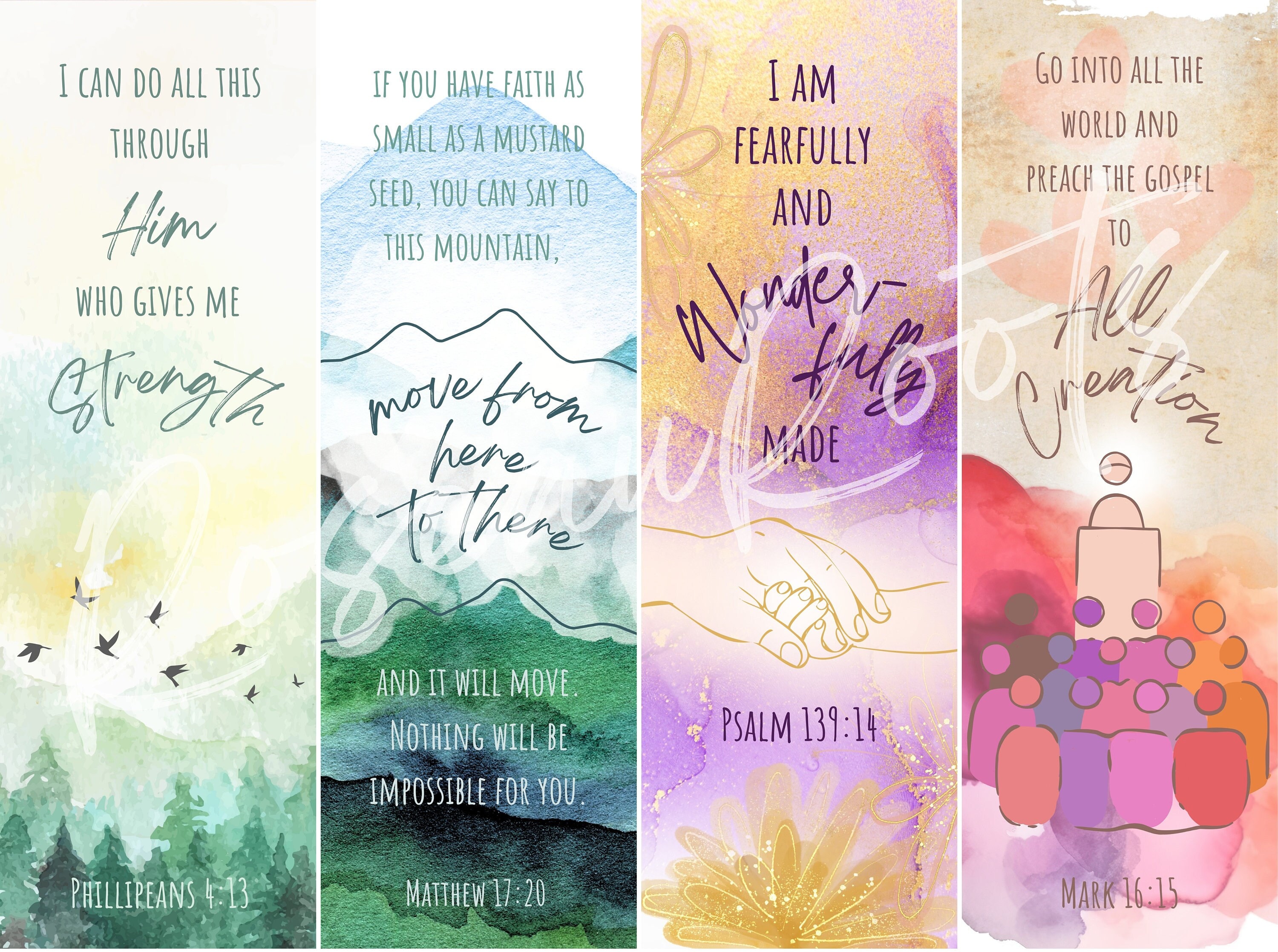 12 Printable Bible Bookmarks Set 1 Watercolor Design Printable ...