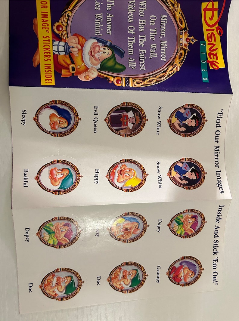 Vintage Walt Disney Video Brochure Mirror Image Stickers Booklet Snow ...