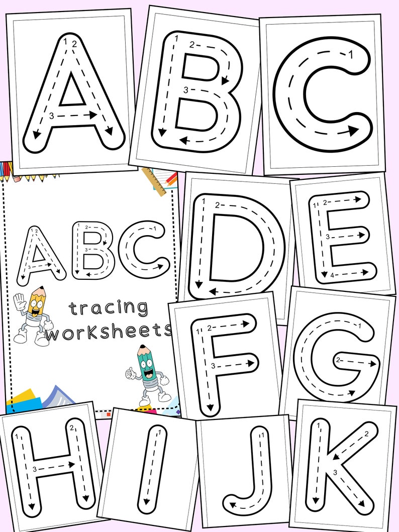 Uppercase ABC Tracing Worksheets (from Letter A to Z), Downloadable ...