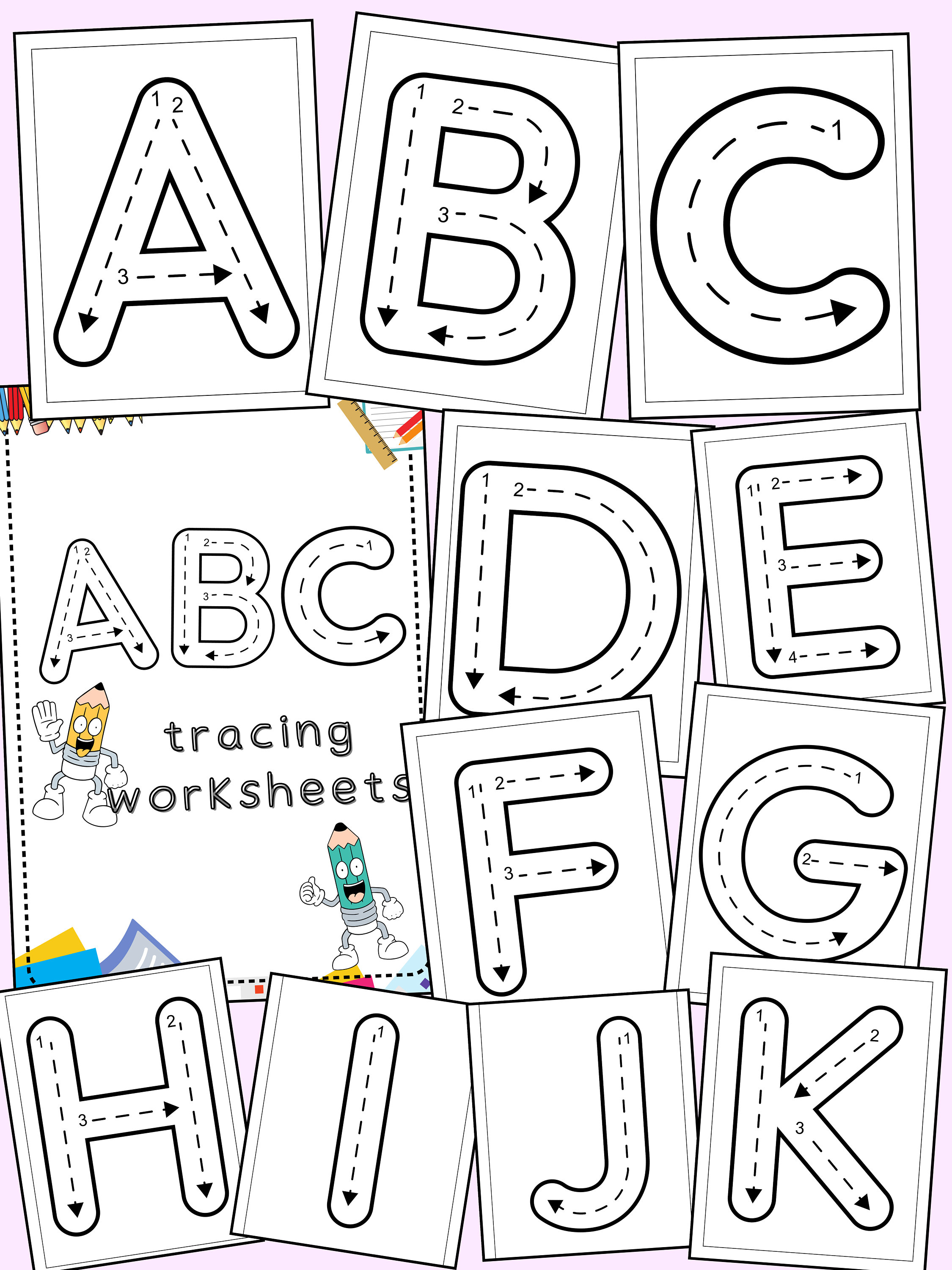 Uppercase ABC Tracing Worksheets (from Letter A to Z), Downloadable ...
