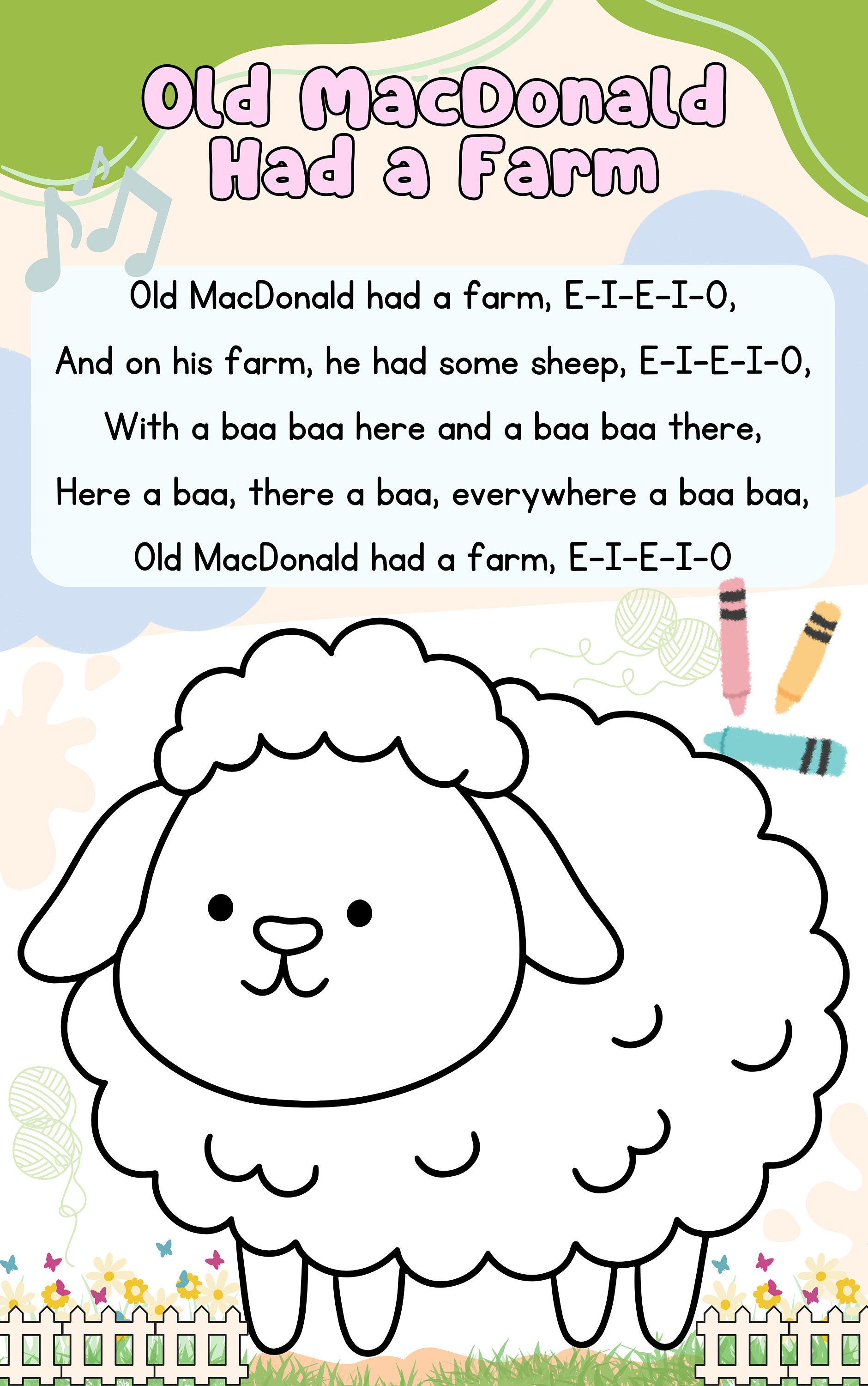 Nursery Rhymes Coloring Pages - Old Macdonald Had a Farm, Printable ...