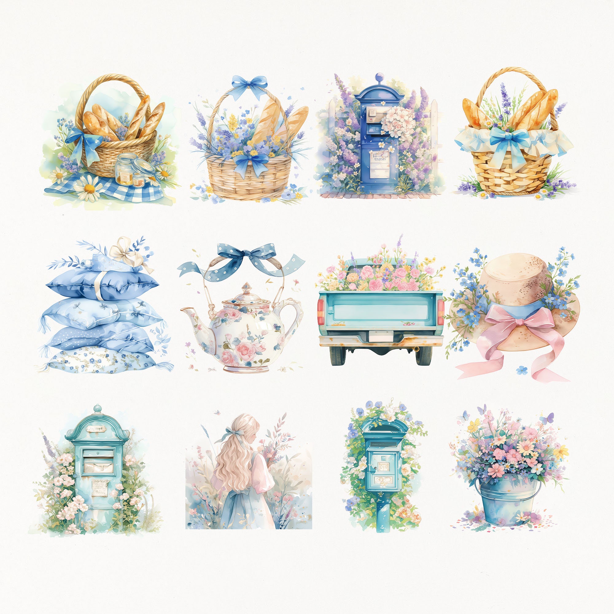 Cottagecore Clipart, Watercolor Spring Clipart, Farmhouse Bundle ...