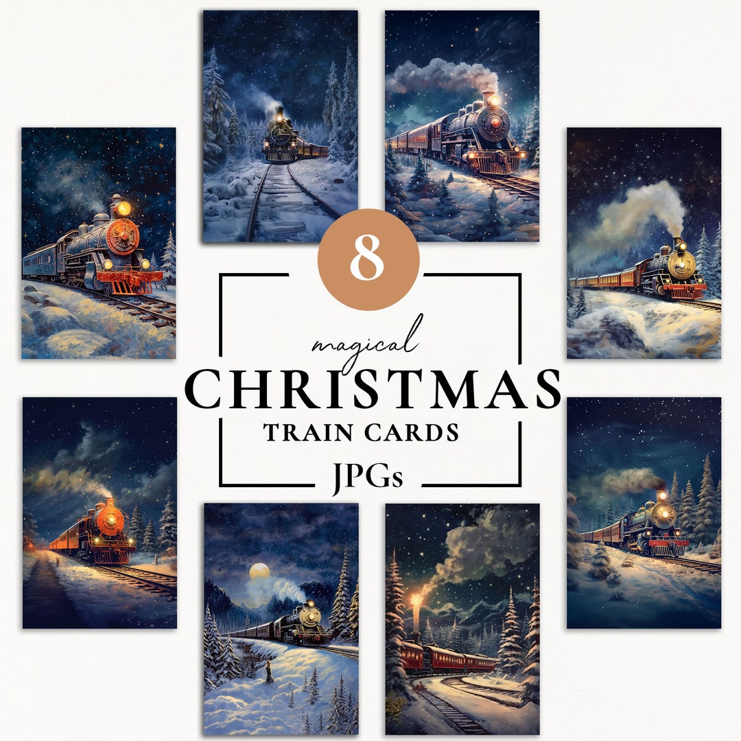 Vintage Christmas Card, Christmas Train Card Printable, Retro Greeting ...