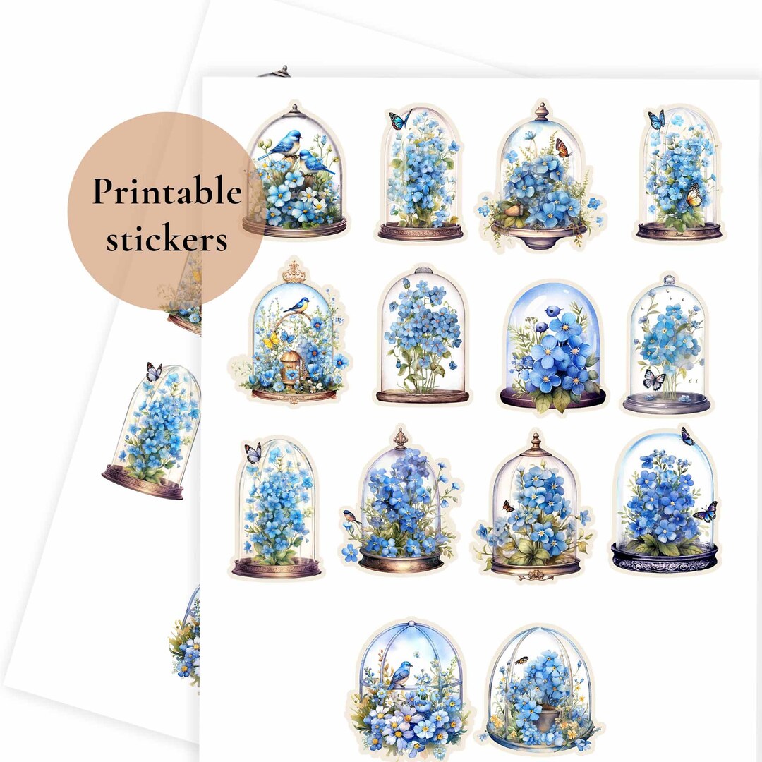 Forget Me Not Sticker Sheet Printable, Instant Download, Blue Forget-me ...