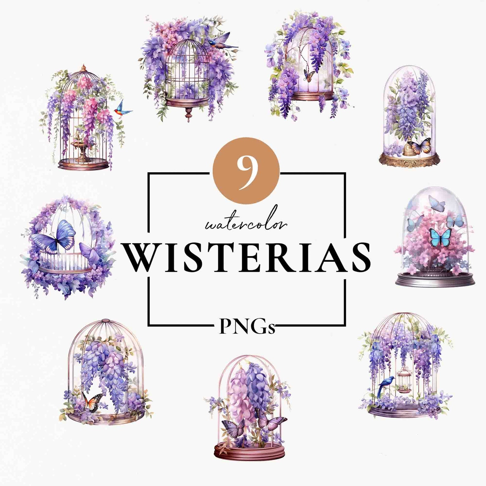 Watercolor Wisteria Clipart, Purple Floral Clipart, Delicate Watercolor ...