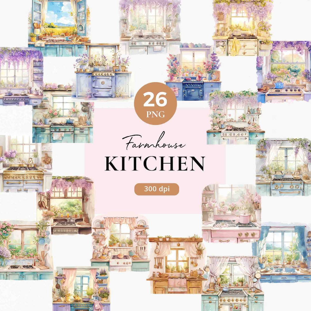 Farmhouse Kitchen Clipart, Cottagecore Clipart, Rustic Kitchen Png ...