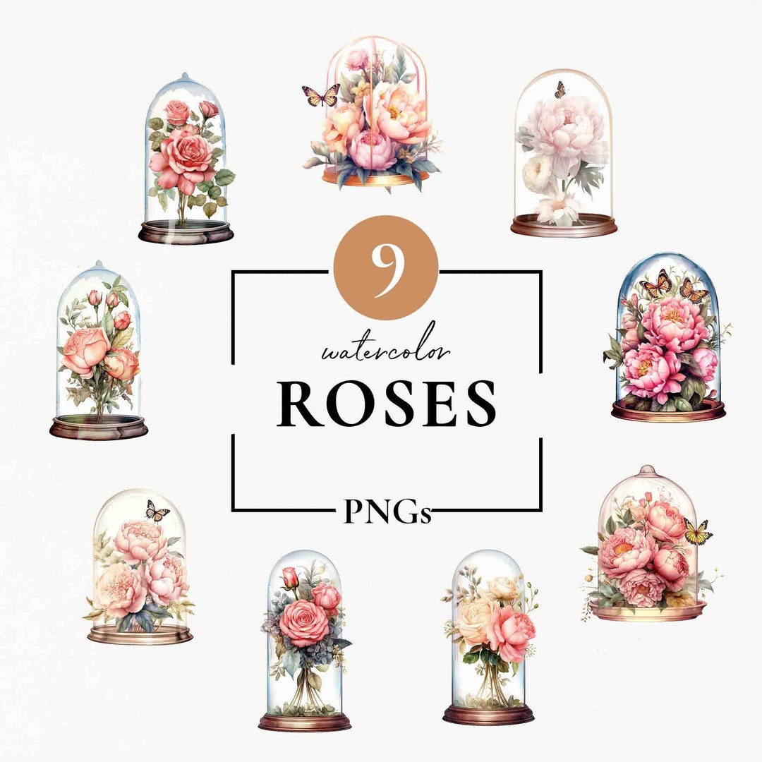 Watercolor Blush Pink Roses PNG Set, Delicate Spring Floral Clipart ...