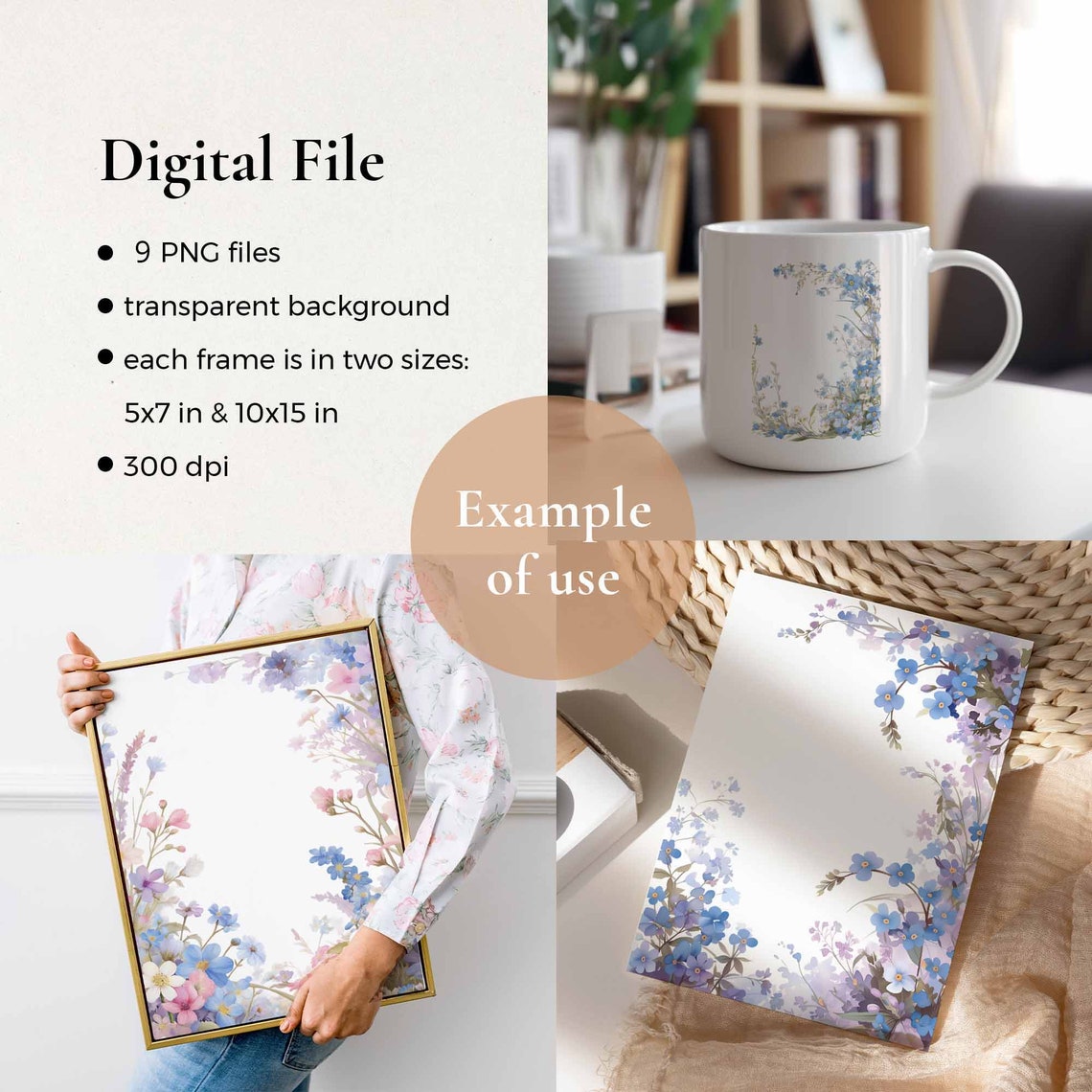 Forget Me Not Frame Png, Watercolor Forget Me Not Border, Floral Frames Clipart, Forget Me Not ...