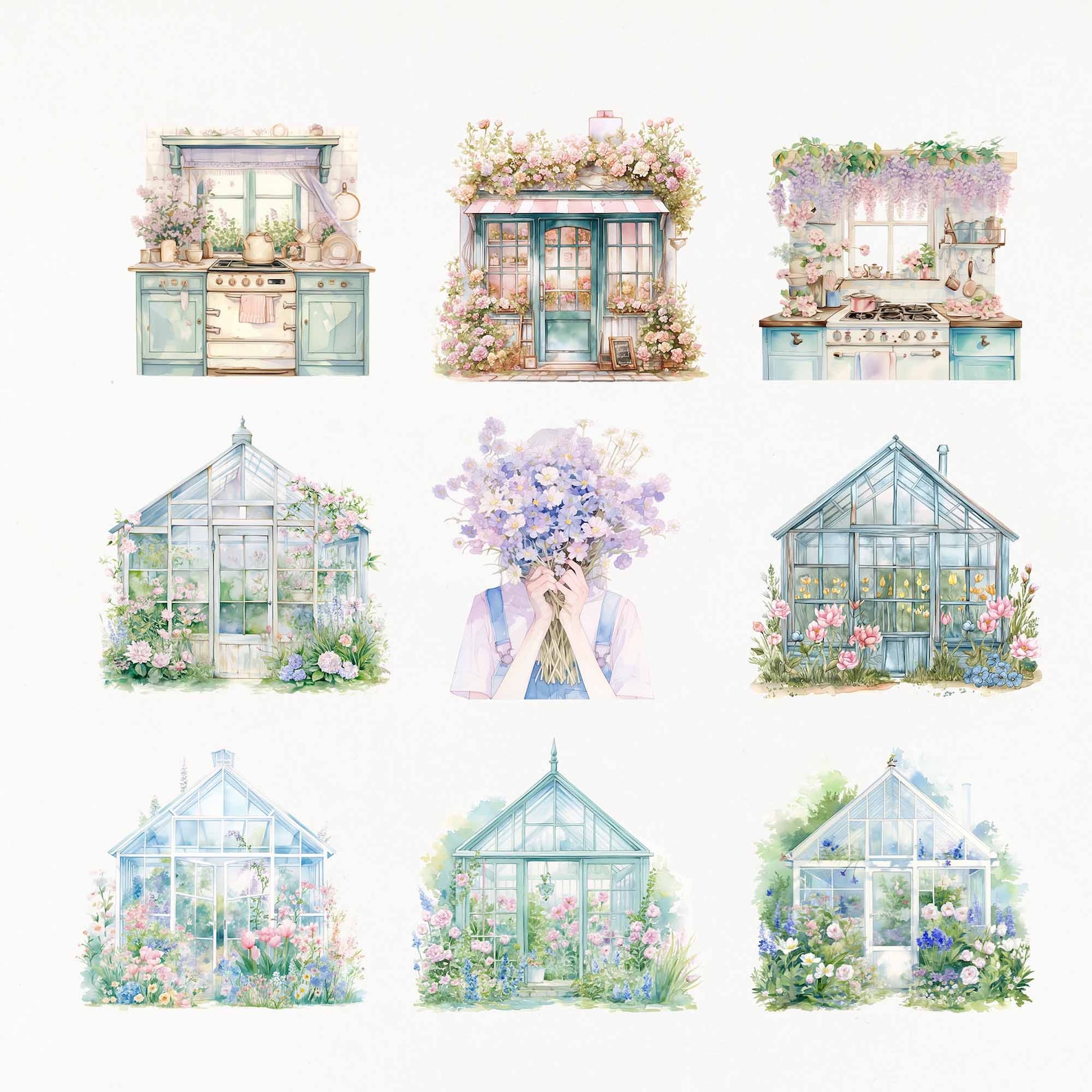 Cottagecore Clipart, Watercolor Spring Clipart, Farmhouse Bundle ...