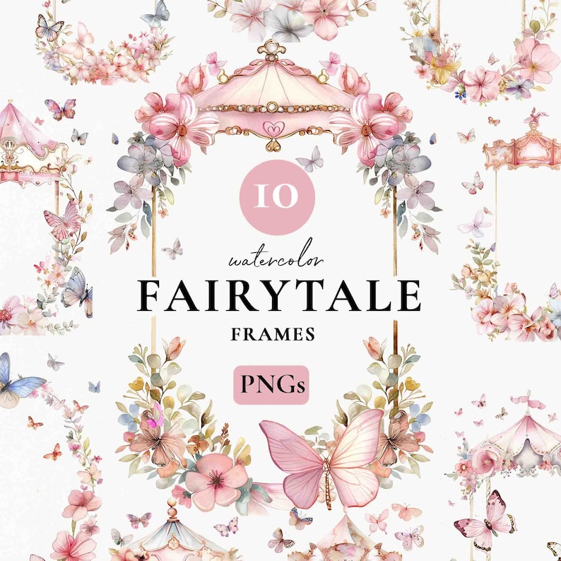 Watercolor Fairy Clipart, Princess Frames for Baby Shower, Floral Frame ...
