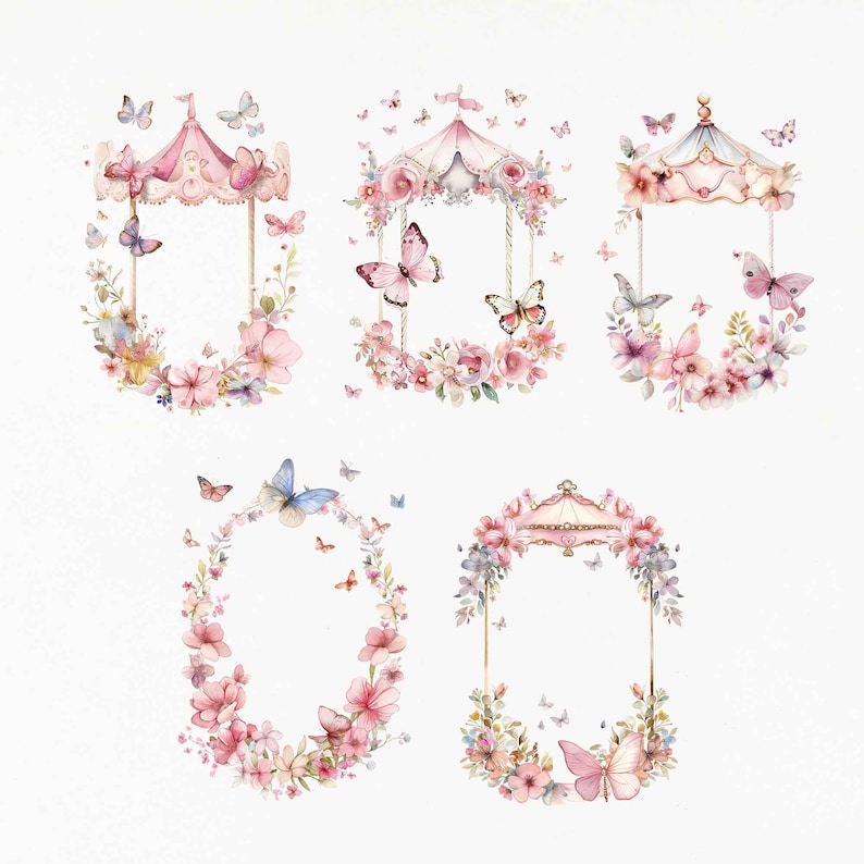 Watercolor Fairy Clipart, Princess Frames for Baby Shower, Floral Frame ...