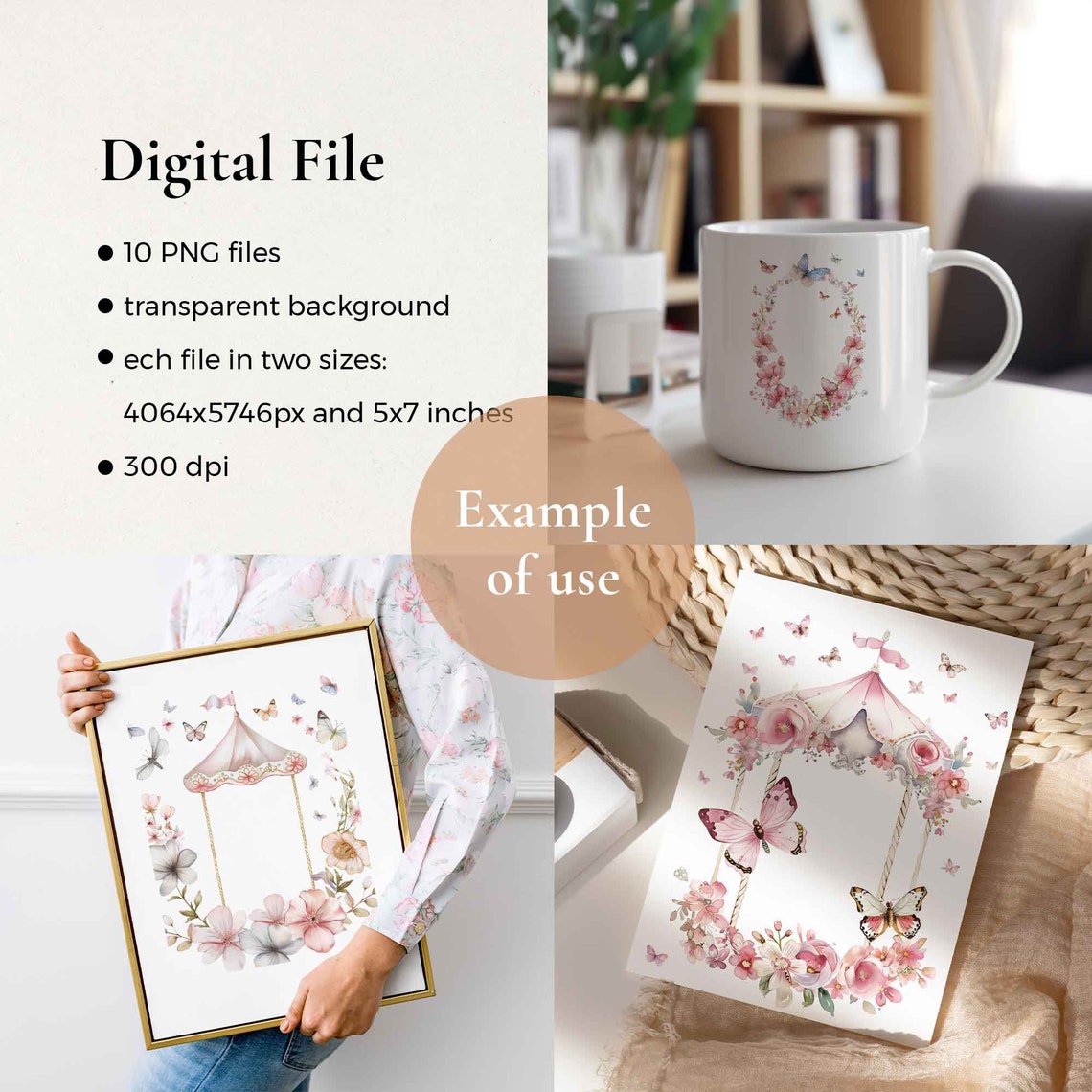 Watercolor Fairy Clipart, Princess Frames for Baby Shower, Floral Frame ...