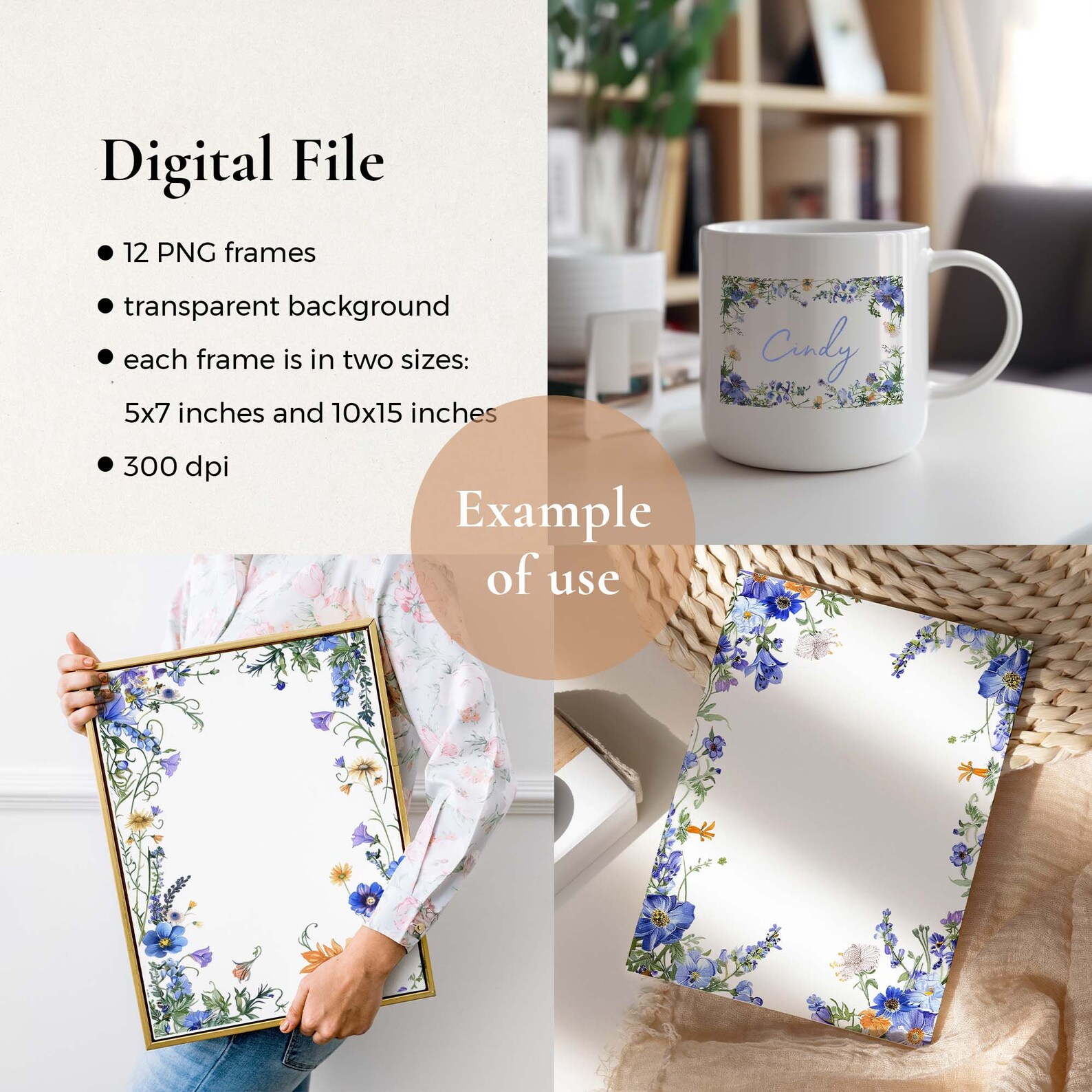Wild Flower Clipart Frames, 5x7 Frame, PNG Floral Frames Clipart ...
