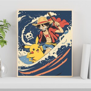 Monkey D Luffy and Pikachu One Piece, Anime Poster, Printable Wall Art ...