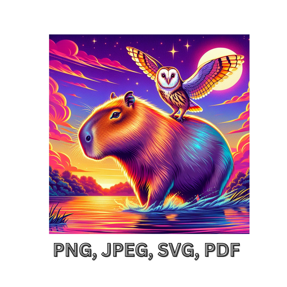 Capybara & Owl Clipart Evening, Watercolor Clipart, Cute Animal, Cute ...