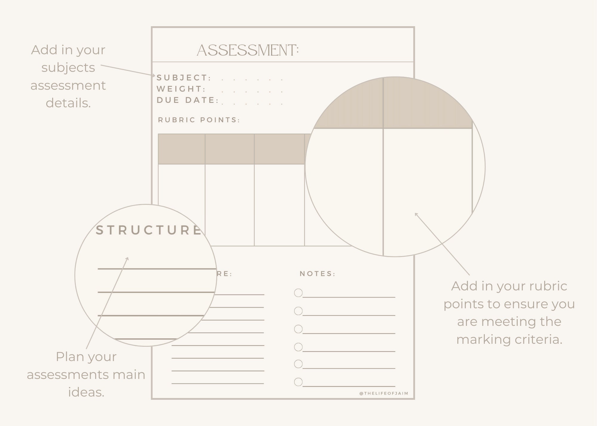 Assessment Planner Mocha - Etsy