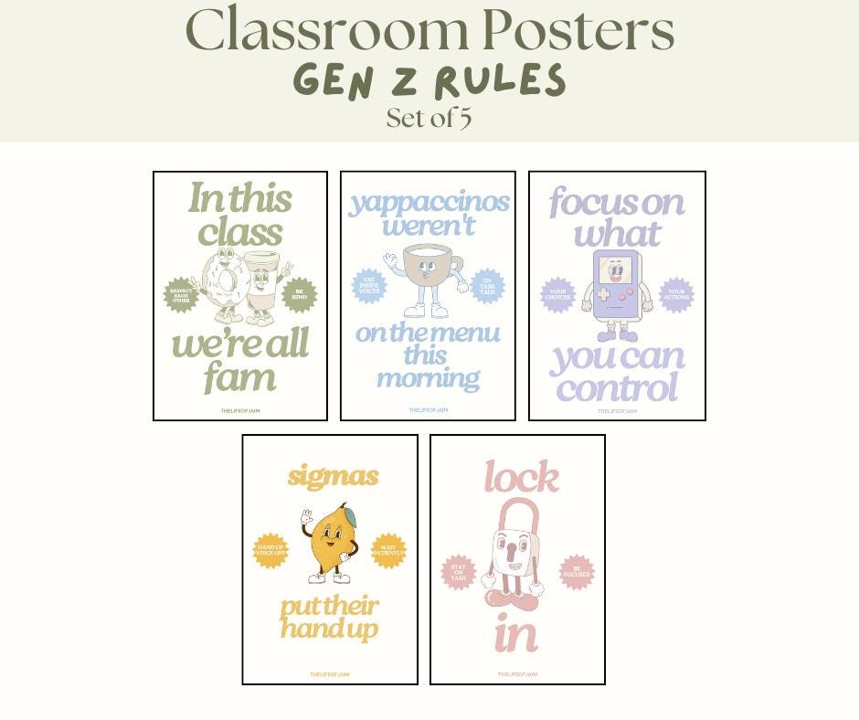 Gen Z Classroom Rules Poster Set - Etsy