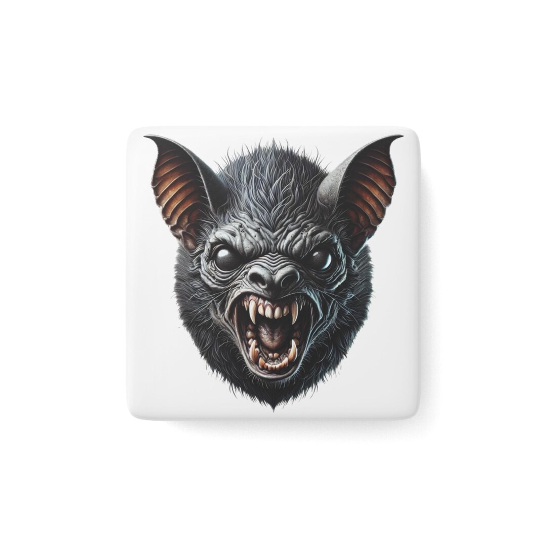 Halloween Angry Bat Head Porcelain Magnet, Square Mean Bat With Big ...