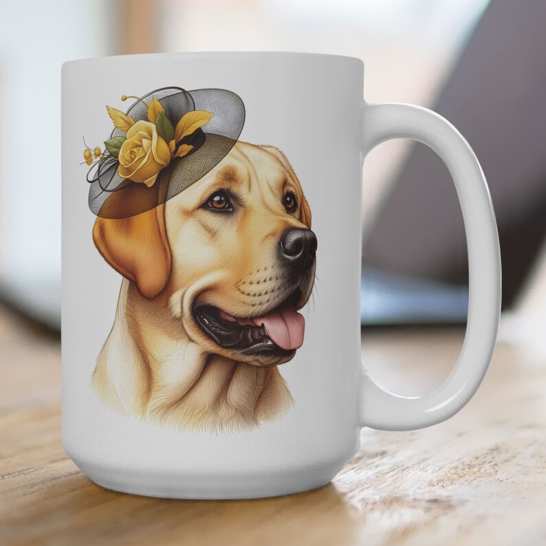 Yellow Lab Mug, Yellow Lab Wearing a Fascinator Hat, Fun Gift for Dog ...